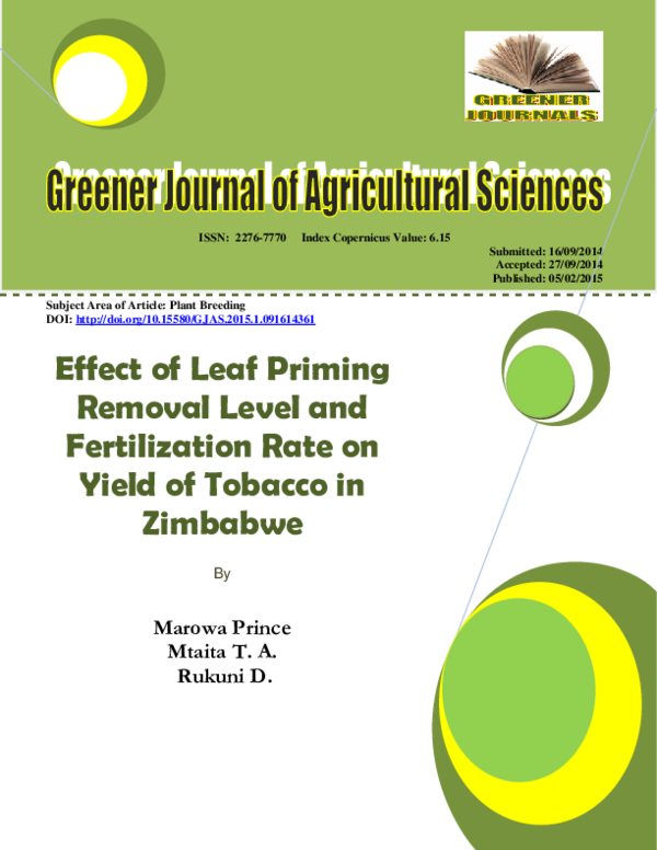 (PDF) Effect of Leaf Priming Removal Level and Fertilization Rate on ...