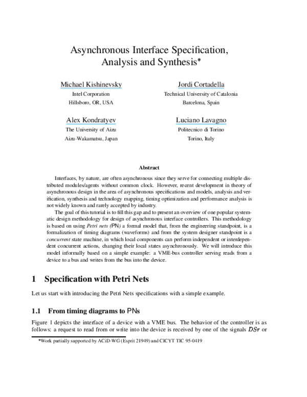 Pdf Asynchronous Interface Specification Analysis And Synthesis