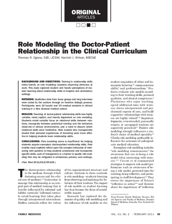 (PDF) Role modeling the doctor-patient relationship in the clinical ...