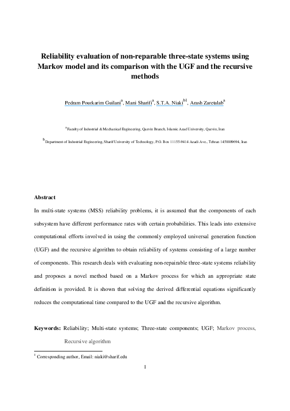 (PDF) Reliability evaluation of non-reparable three-state systems using Markov model and its ...