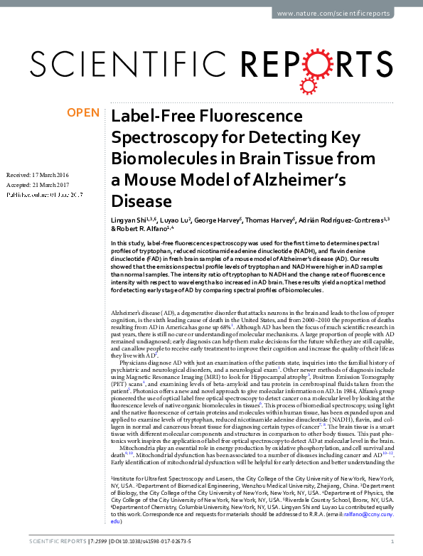 (PDF) Label-Free Fluorescence Spectroscopy for Detecting Key ...