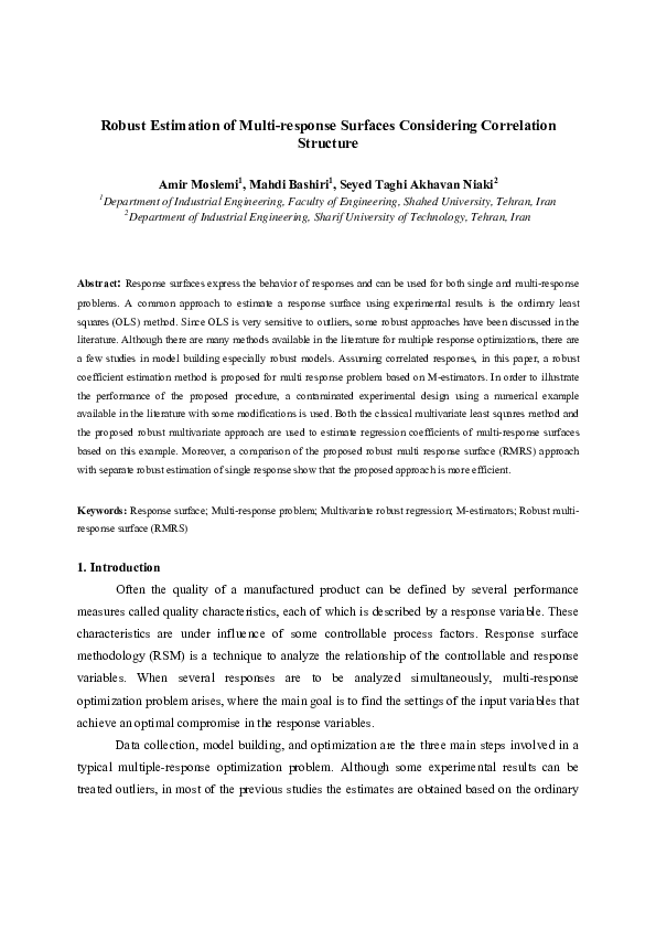 (PDF) Robust Estimation of Multi-response Surfaces Considering Correlation Structure