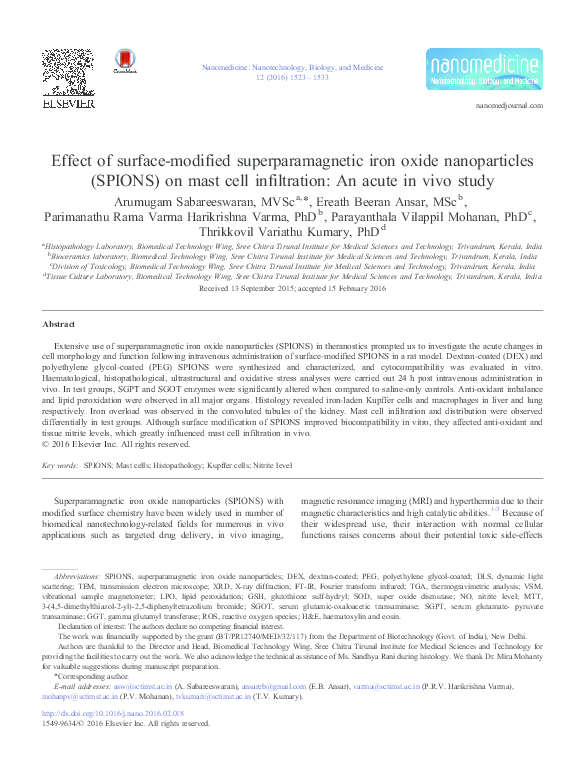 (PDF) Effect of surface-modified superparamagnetic iron oxide ...