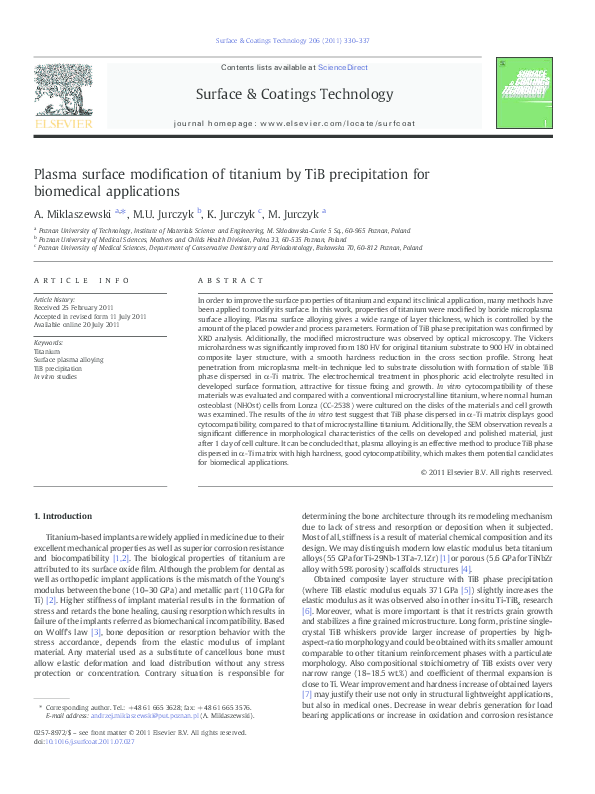 (PDF) Plasma surface modification of titanium by TiB precipitation for ...