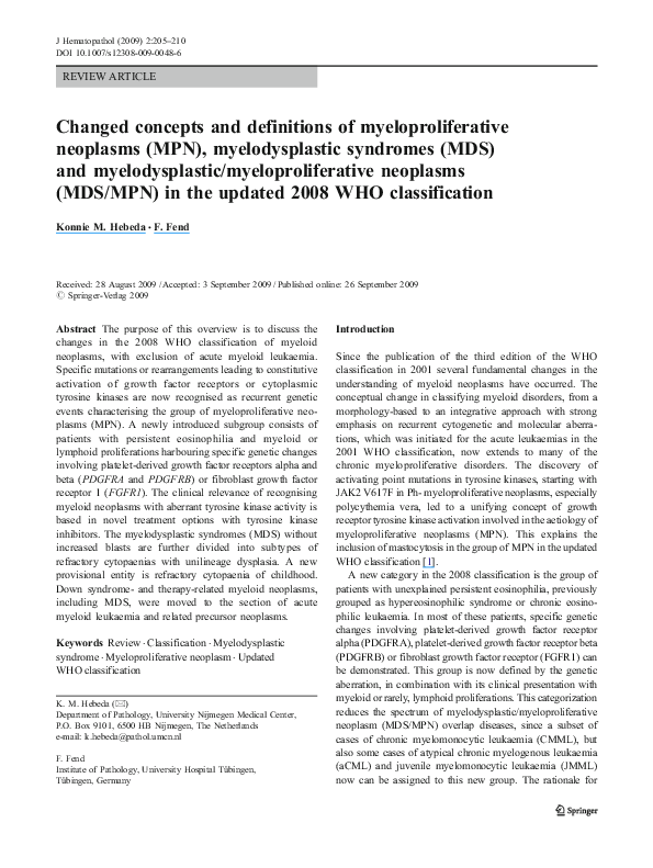(PDF) Changed concepts and definitions of myeloproliferative neoplasms ...