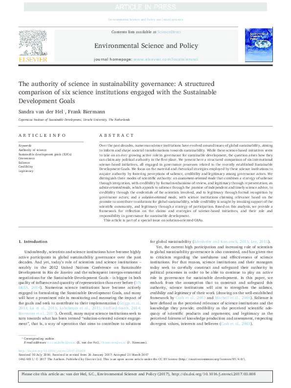 (PDF) The authority of science in sustainability governance: A ...