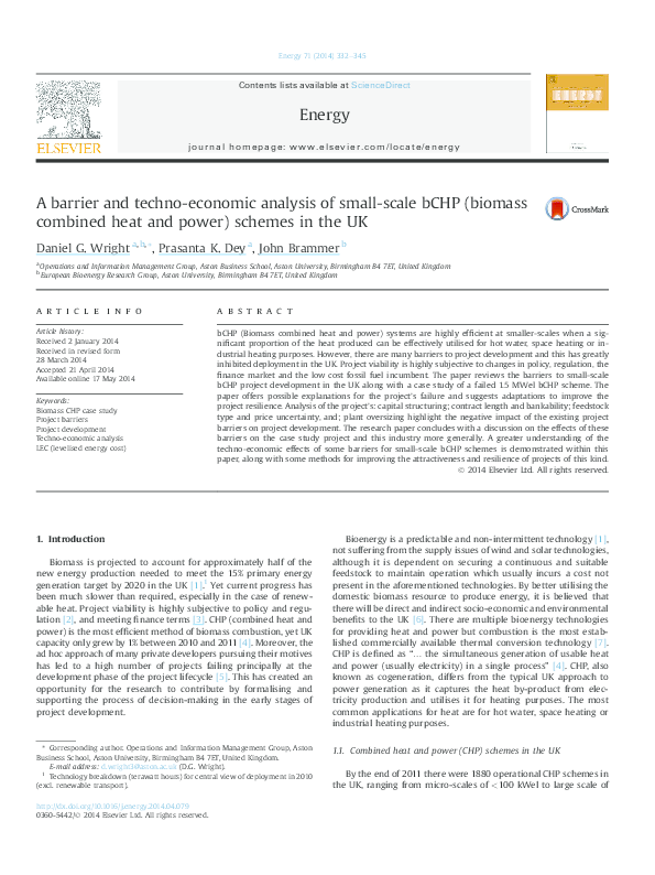 (PDF) A barrier and techno-economic analysis of small-scale bCHP ...