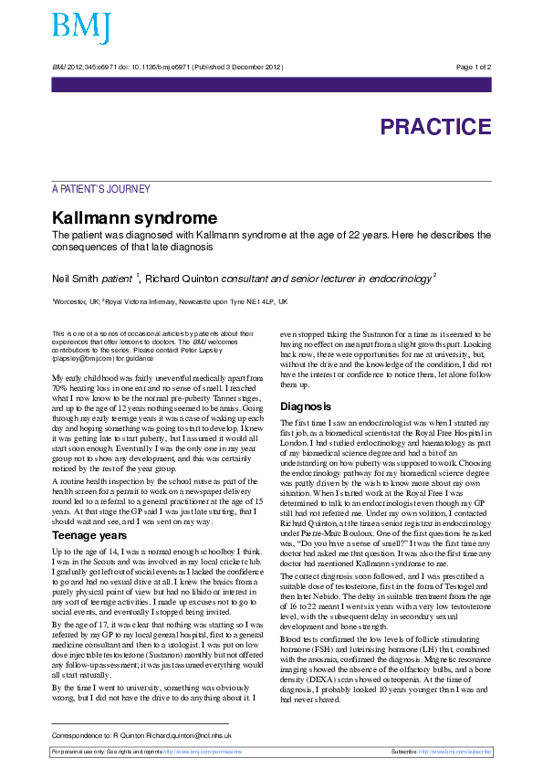 (PDF) Kallmann syndrome | Richard Quinton - Academia.edu