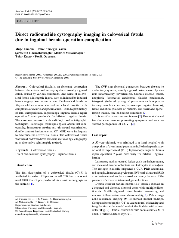 (PDF) Direct radionuclide cystography imaging in colovesical fistula ...