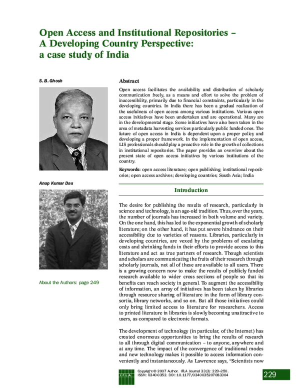 (PDF) Open access and institutional repositories - a developing country ...
