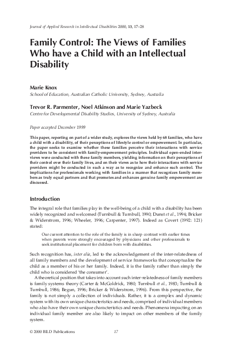 (PDF) Family Control: The Views of Families Who have a Child with an ...
