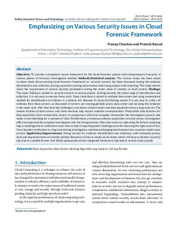(PDF) Emphasizing on Various Security Issues in Cloud Forensic Framework