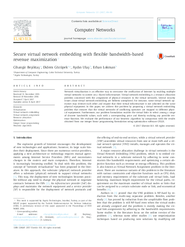 (PDF) Flexible bandwidth-based virtual network embedding | Didem Gözüpek - Academia.edu