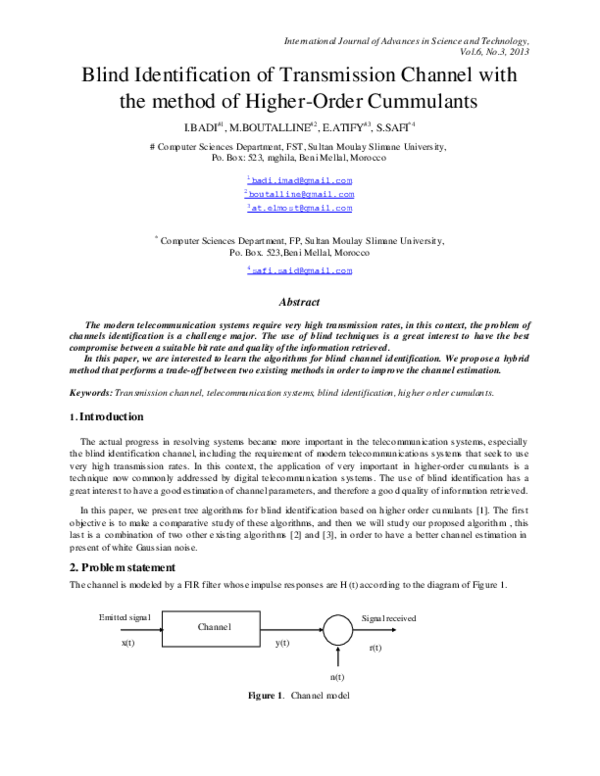 (PDF) Blind Identification of Transmission Channel with the method of ...