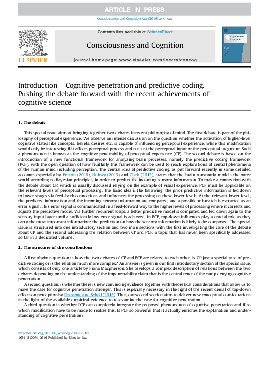 (PDF) Introduction - Cognitive penetration and predictive coding ...