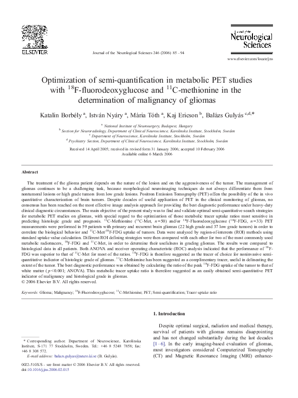 (PDF) Optimization of semi-quantification in metabolic PET studies with 18 F-fluorodeoxyglucose ...