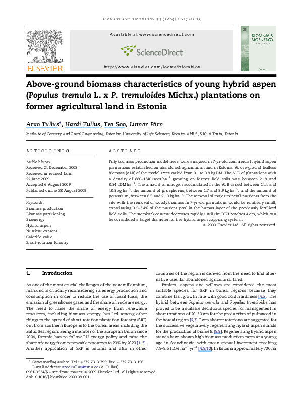 (PDF) Above-ground biomass characteristics of young hybrid aspen ...