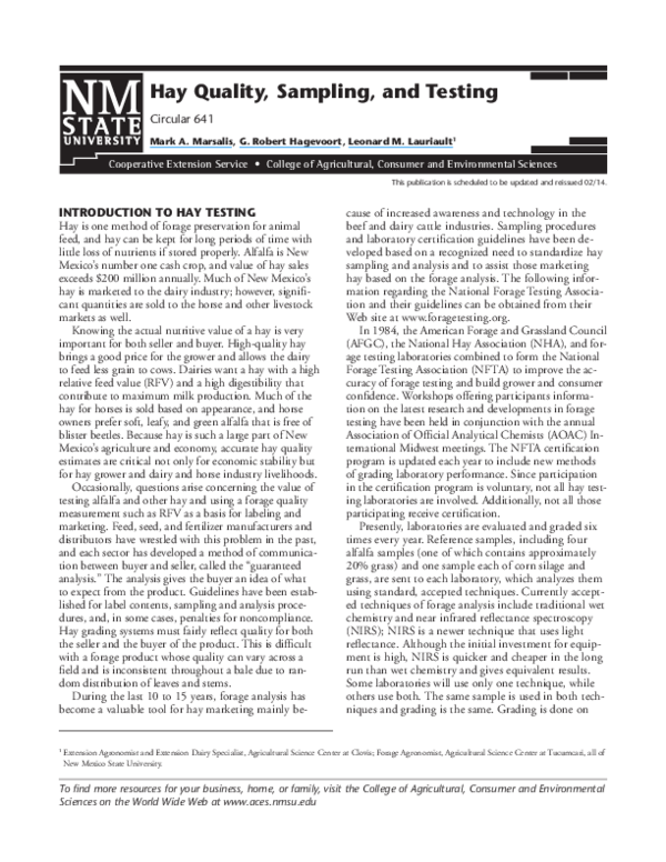 (PDF) Hay Quality, Sampling, and Testing - Circular 641