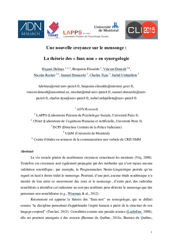 (PDF) Une nouvelle croyance sur le mensonge : La théorie des « faux non ...