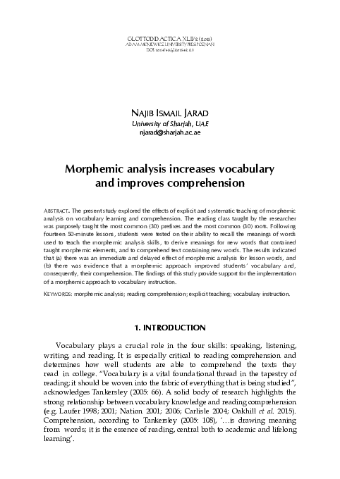(PDF) Morphemic analysis increases vocabulary and improves comprehension