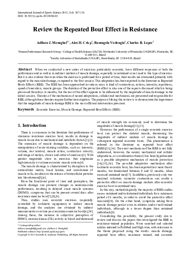 (PDF) Review the Repeated Bout Effect in Resistance