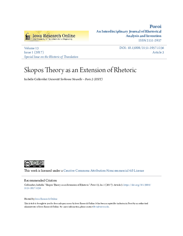 (PDF) Skopos Theory as an Extension of Rhetoric (in Poroi, An ...