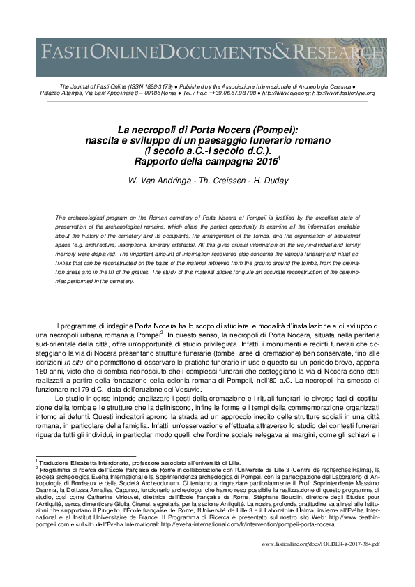 (PDF) William Van Andringa, Henri Duday, Thomas Creissen (2017): "La ...