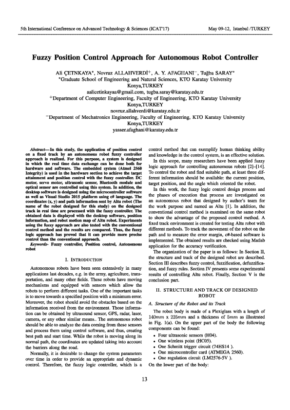 (PDF) FUZZY POSITION CONTROL APPROACH FOR AN AUTONOMOUS ROBOT ...