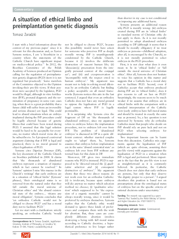 (PDF) A situation of ethical limbo and preimplantation genetic ...