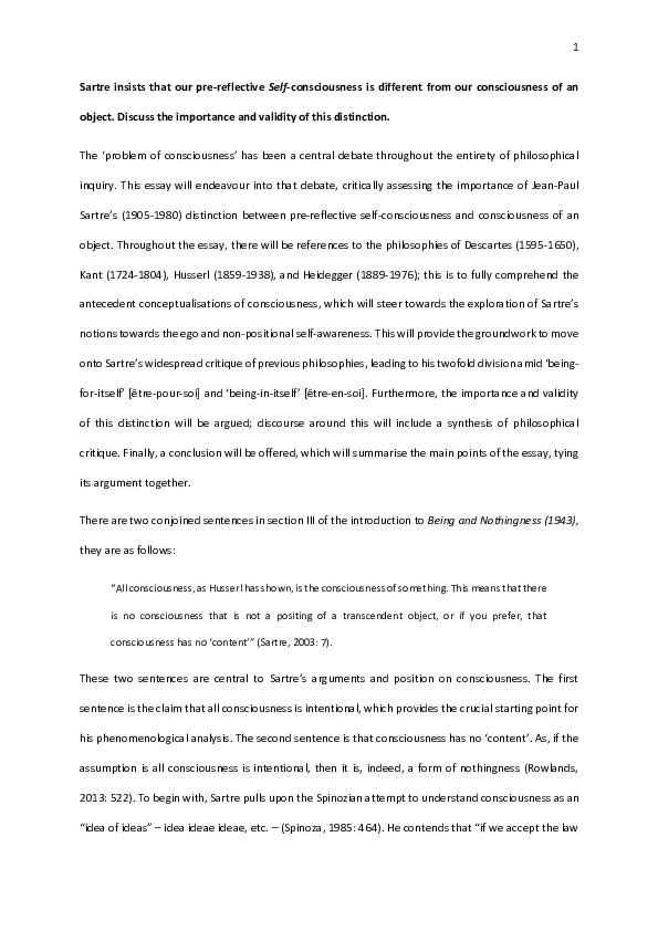 (DOC) Sartre: Being-in-itself and Being-for-itself