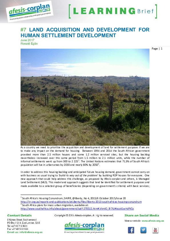 (PDF) Land Acquisition and Development for Human Settlement Development