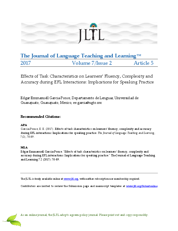 (PDF) Effects of Task Characteristics on Learners' Fluency, Complexity ...