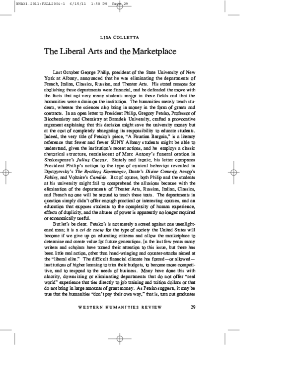(PDF) The Liberal Arts and the Marketplace