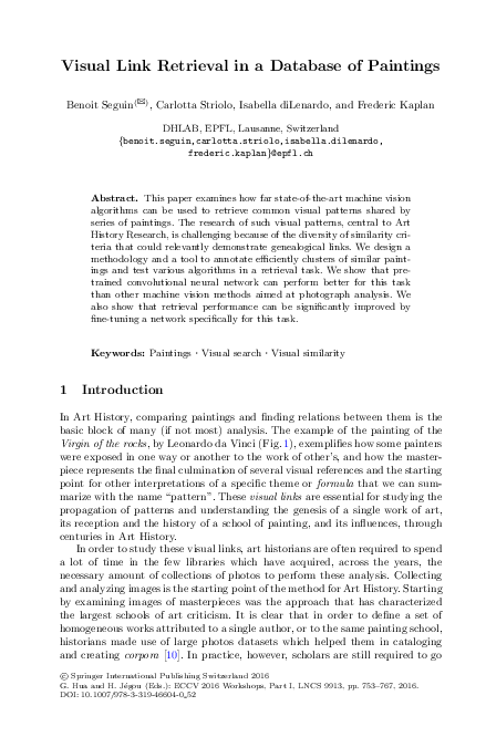 (PDF) Visual Link Retrieval in a Database of Paintings, in "VISART ...