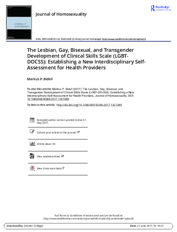 (PDF) The Lesbian, Gay, Bisexual, and Transgender Development of Clinical Skills Scale (LGBT ...