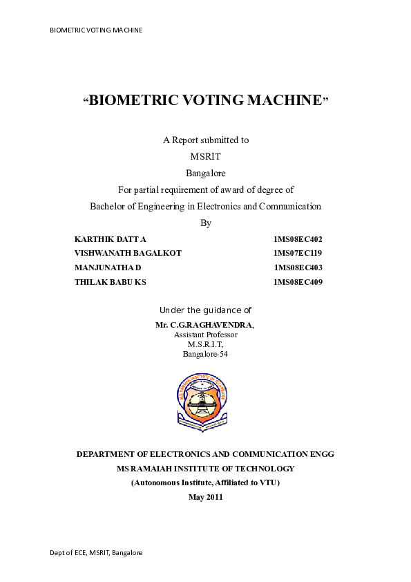 (DOC) " BIOMETRIC VOTING MACHINE