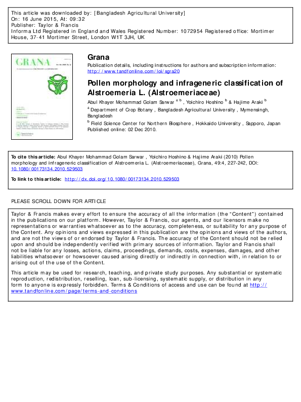 (PDF) Pollen morphology and infrageneric classification of Alstroemeria ...