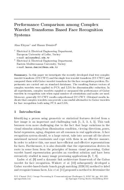 (PDF) Performance Comparison among Complex Wavelet Transforms Based Face Recognition Systems