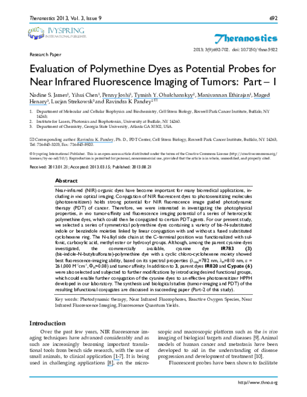 Evaluation of polymethine dyes as potential probes for near infrared ...