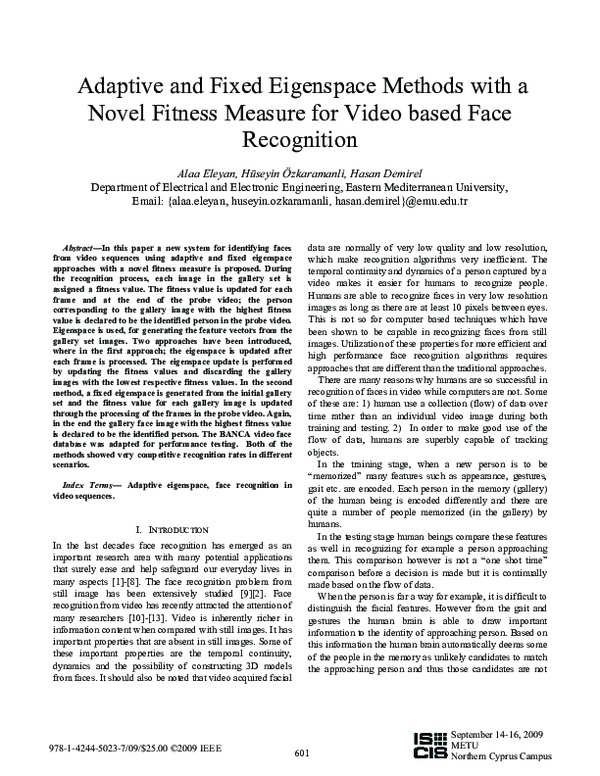 (PDF) Adaptive and Fixed Eigenspace Methods With a Novel Fitness Measure for Video Based Face ...