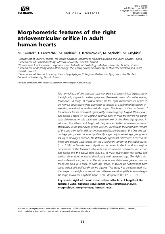 (PDF) Morphometric features of the right atrioventricular orifice in ...