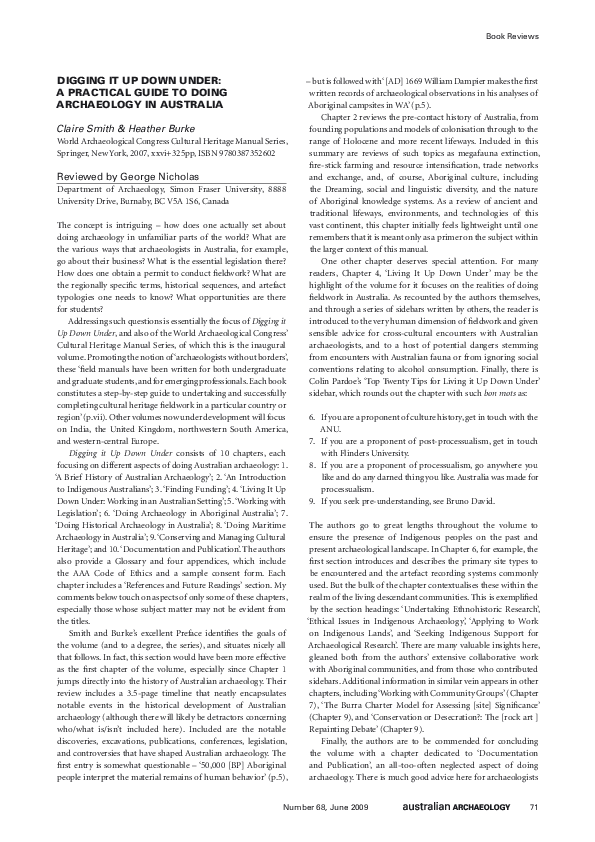 (PDF) Review of "Digging It Up Down Under: A Practical Guide to Doing Archaeology in Australia ...