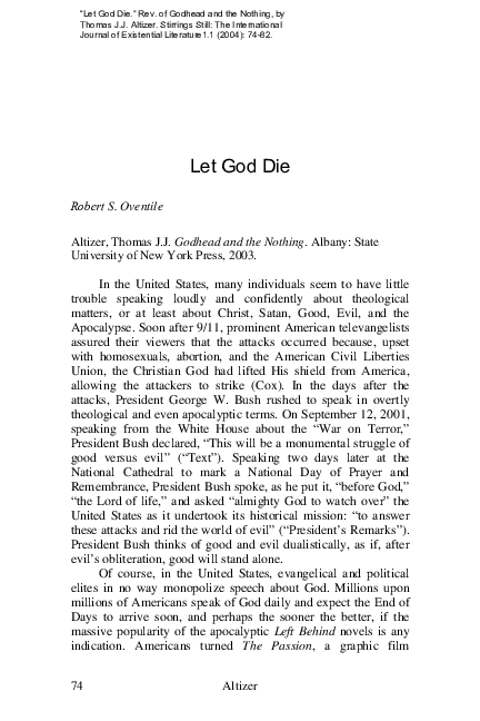 (PDF) “Let God Die.” Rev. of Godhead and the Nothing, by Thomas J.J ...