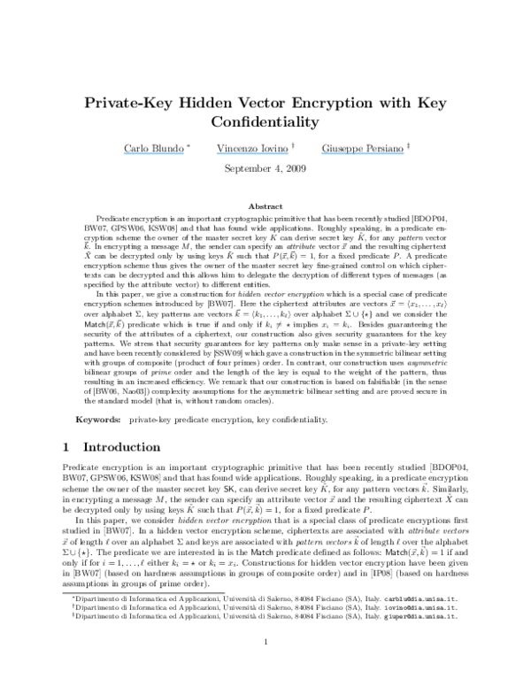 Pdf Private Key Hidden Vector Encryption With Key Confidentiality