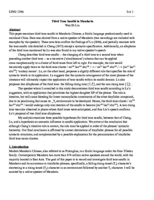 (PDF) Third Tone Sandhi in Mandarin