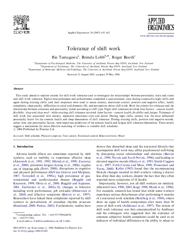 (PDF) Tolerance of shift work
