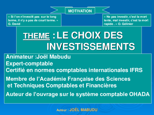 (PPT) CHOIX POW DES INVESTISSEMENTS de MABUDU
