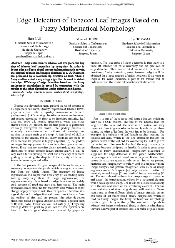 Pdf Edge Detection Of Tobacco Leaf Images Based On Fuzzy Mathematical Morphology