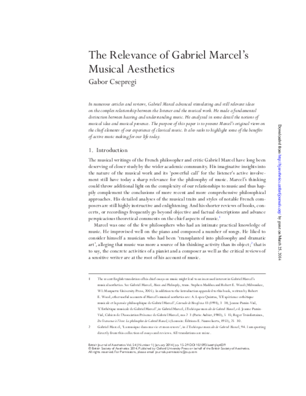 (PDF) The Relevance of Gabriel Marcel's Musical Aesthetics