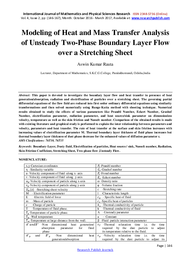 (PDF) Modeling of Heat and Mass Transfer Analysis of Unsteady Two-Phase Boundary Layer Flow over ...